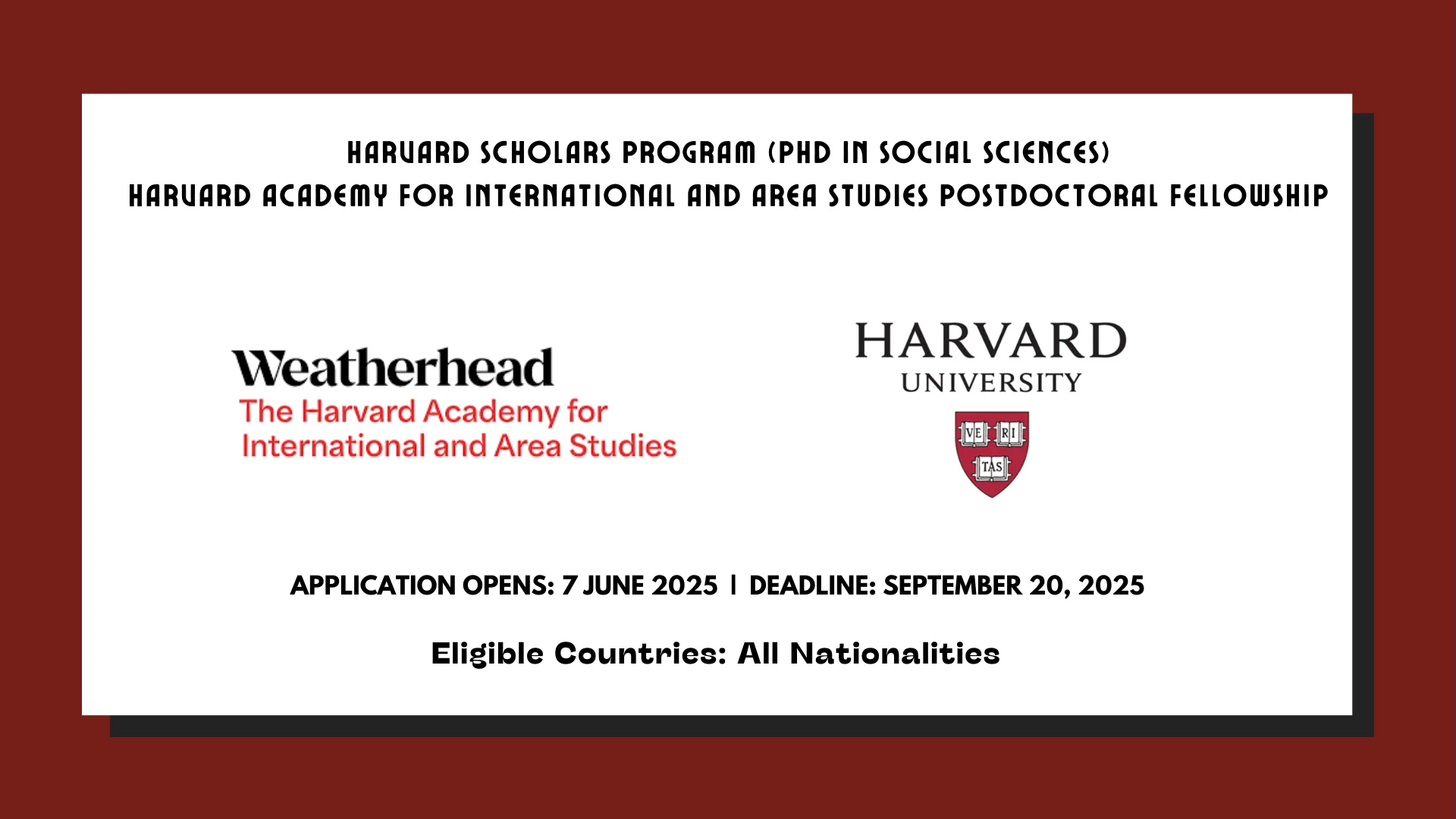 Harvard Scholars Program (PhD in Social Sciences) - GrabScholarships