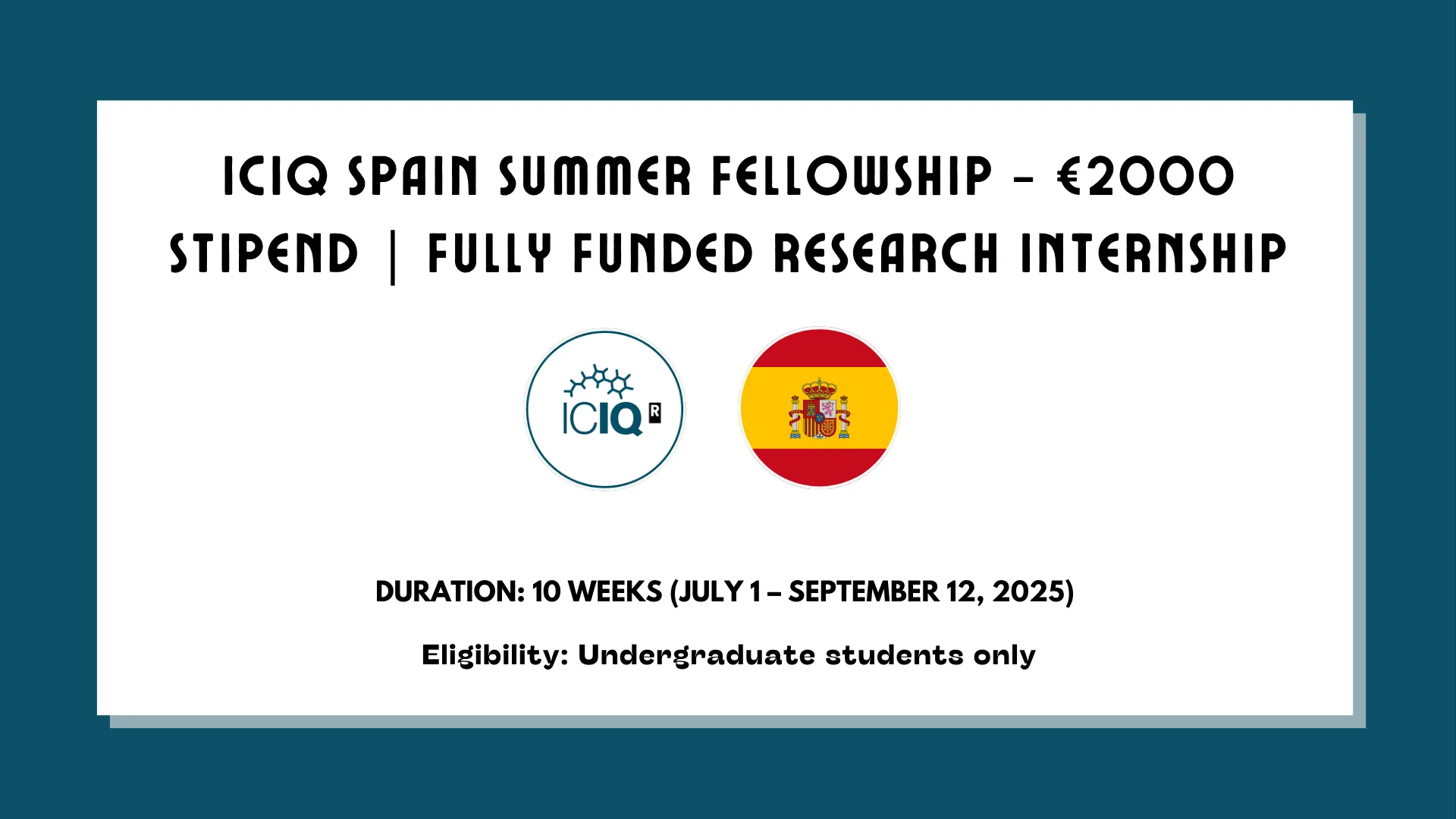 ICIQ Spain Summer Fellowship 2025 – €2000 Stipend | Fully Funded ...
